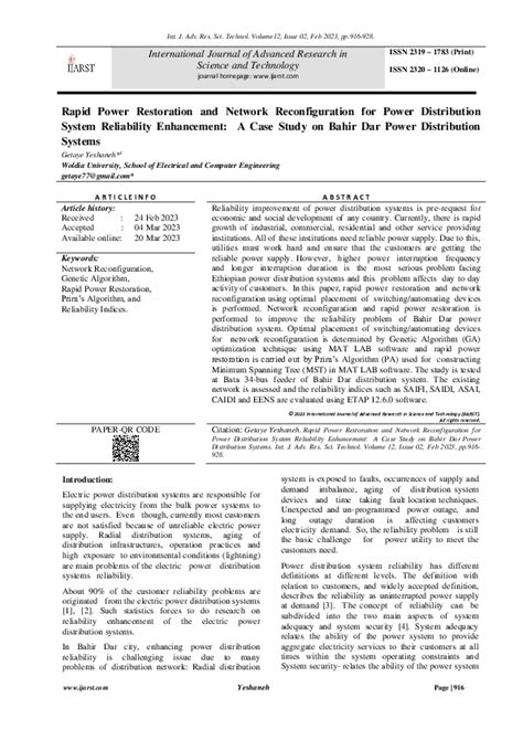Pdf Rapid Power Restoration And Network Reconfiguration For Power Distribution System