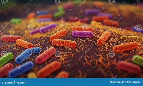 Colorful Rod Shaped Bacteria And Filamentous Structures Are Seen On A Surface Royalty Free