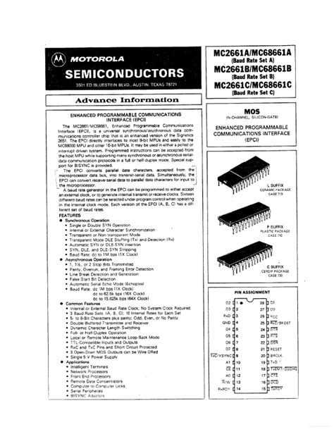 Mc68661c Mc68661a Enhanced Programmable Communications Interface Motorola