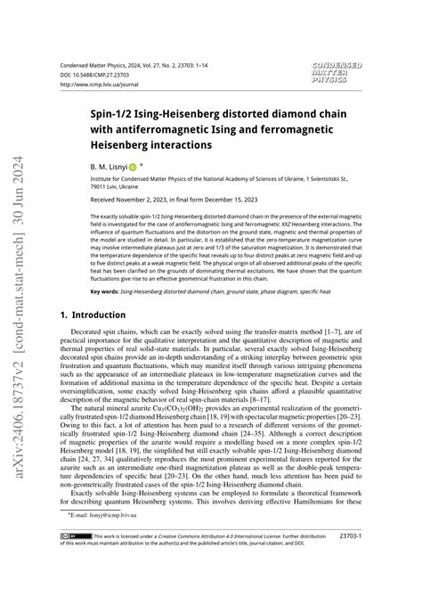 Pdf Spin 12 Ising Heisenberg Distorted Diamond Chain With Antiferromagnetic Ising And
