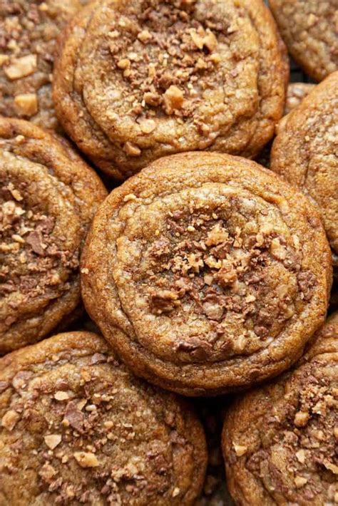 The Best Thick And Chewy Brown Butter Toffee Cookies Foodtasia