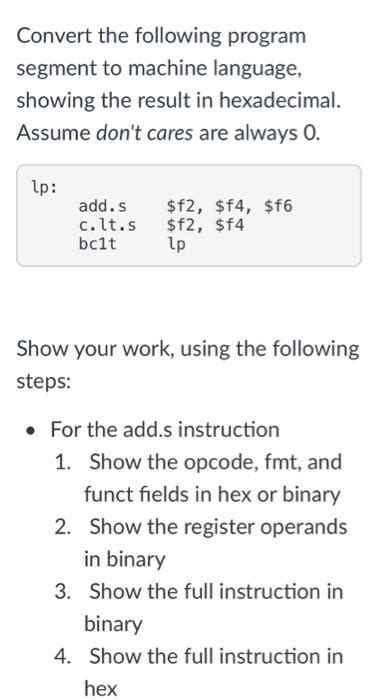 Solved Convert The Following Program Segment To Machine