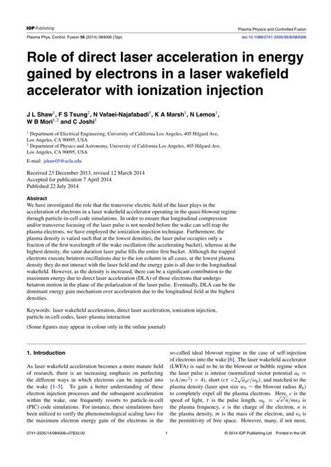 Pdf Role Of Direct Laser Acceleration In Energy Gained By The