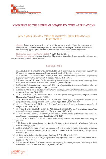 Pdf Converse To The Sherman Inequality With Applications Gilda Pecaric