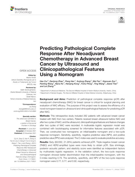 Pdf Predicting Pathological Complete Response After Neoadjuvant Chemotherapy In Advanced