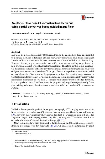 Pdf An Efficient Low Dose Ct Reconstruction Technique Using Partial Derivatives Based Guided