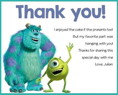 Monsters Inc Thank You Card Monster Inc Birthday Monster Inc Party
