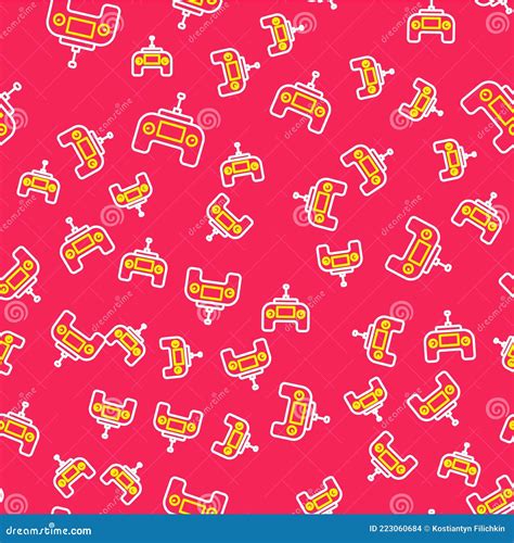 Line Drone Radio Remote Control Transmitter Icon Isolated Seamless Pattern On Red Background