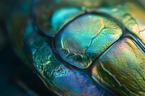 Macro Shot Of Beetle Shell Texture Iridescent Green And Blue