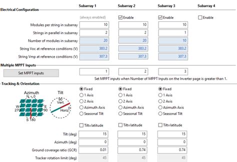 parametric simulation find optimal tilt what are all the values
