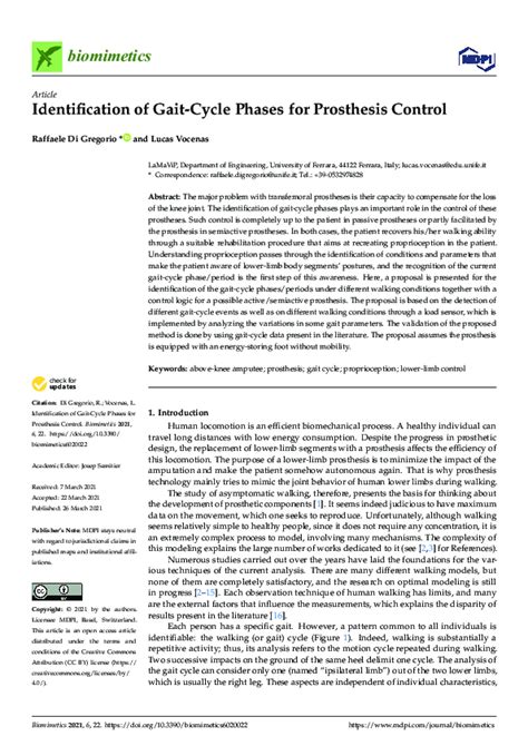 Pdf Identification Of Gait Cycle Phases For Prosthesis Control
