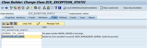 oo exception message class with exception class sapcodes