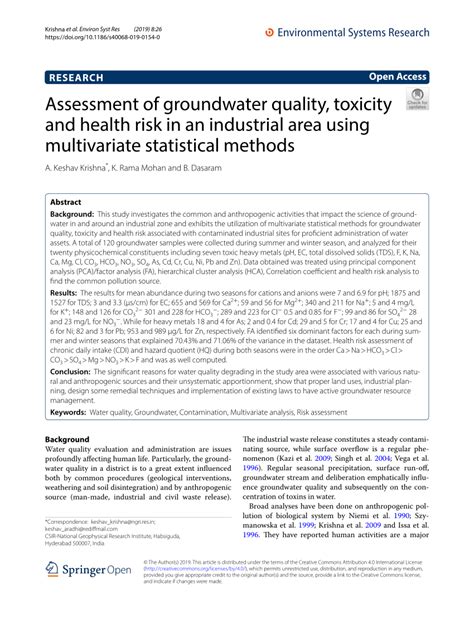 Pdf Assessment Of Groundwater Quality Toxicity And Health Risk In An Industrial Area Using