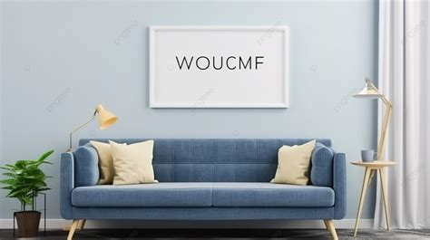 파란색 소파와 3d 렌더링 모형 포스터 프레임이 있는 스칸디나비아 스타일의 거실 소파 배경 소파 의자 소파 배경 일러스트 및 사진 무료 다운로드 Pngtree