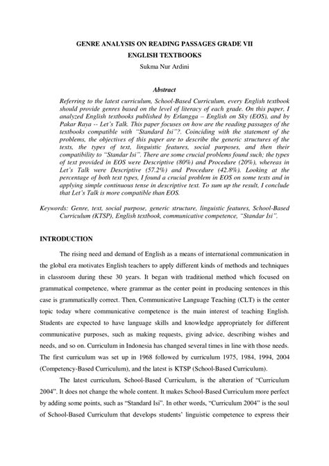 PDF GENRE ANALYSIS ON READING PASSAGES GRADE VII ENGLISH TEXTBOOKS