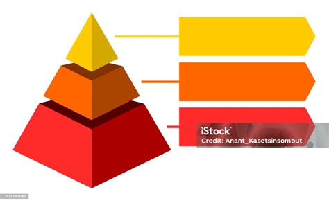 사업 아이디어 또는 불균형 및 통계 데이터를 제시하기 위해 3 개의 레이어로 만들어진 피라미드 모양 개념에 대한 스톡 벡터 아트 및 기타 이미지 Istock