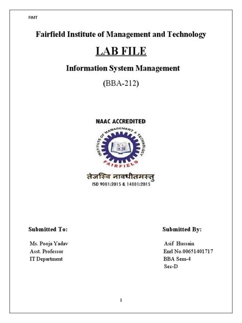Ism Practical File Bba 212 Pdf Relational Database Sql
