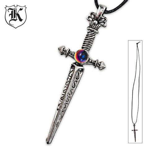 Cross Dagger Pendant Necklace With Black Cord