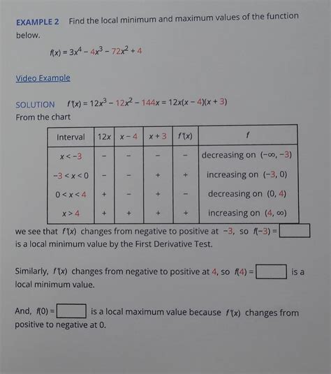 Solved EXAMPLE Find The Local Minimum And Maximum Values Chegg