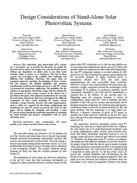Design Considerations Of Stand Alone Solar Photovoltaic S Pdf Photovoltaic System