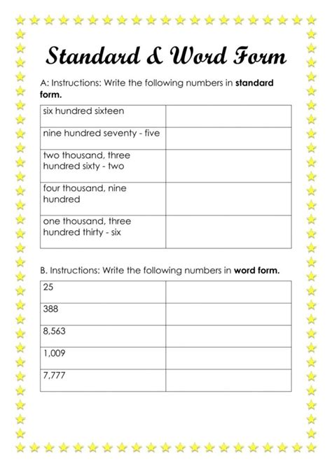 Writing Numbers In Standard Form Worksheets Printable Worksheets