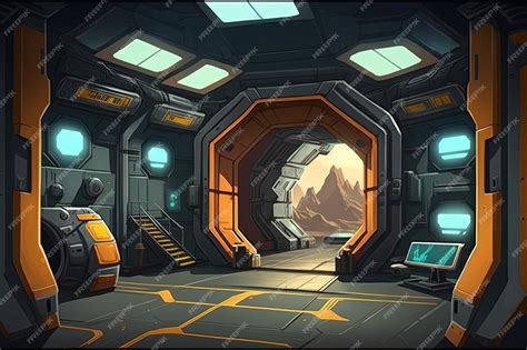 Premium Photo Scifi Spaceship Interior 2d Game Background Digital
