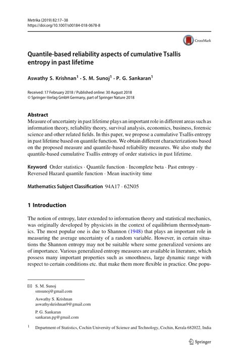 Pdf Krishnan2019 Article Quantile Basedreliabilityaspec Metrika