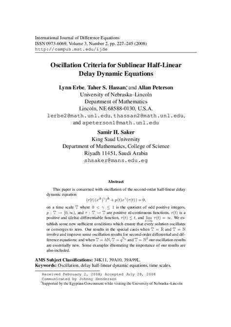 Pdf Oscillation Criteria For Sublinear Half Linear Delay Dynamic Equations