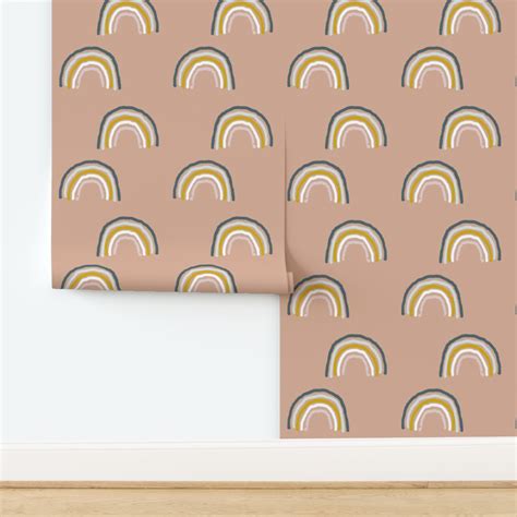 Nude Boho Rainbow Small Scale Wallpaper Spoonflower