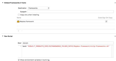 Xcode Mapbox Strip Frameworkssh No Such File Or Directory Stack