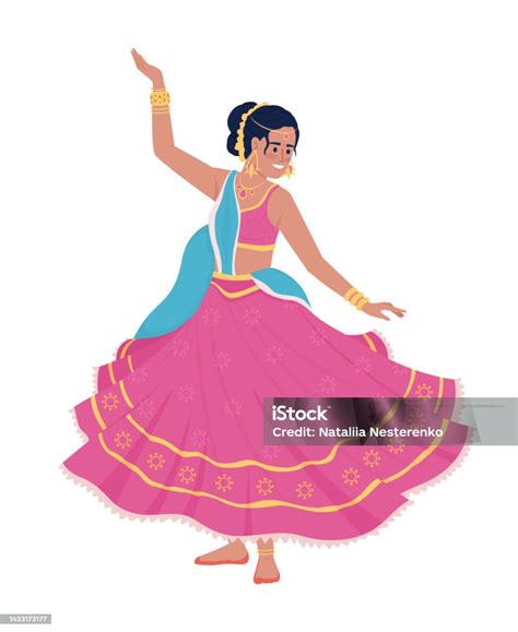 민속 핑크 드레스 세미 플랫 컬러 벡터 캐릭터의 춤추는 여자 사리에 대한 스톡 벡터 아트 및 기타 이미지 사리 일러스트레이션 2차 도형 Istock