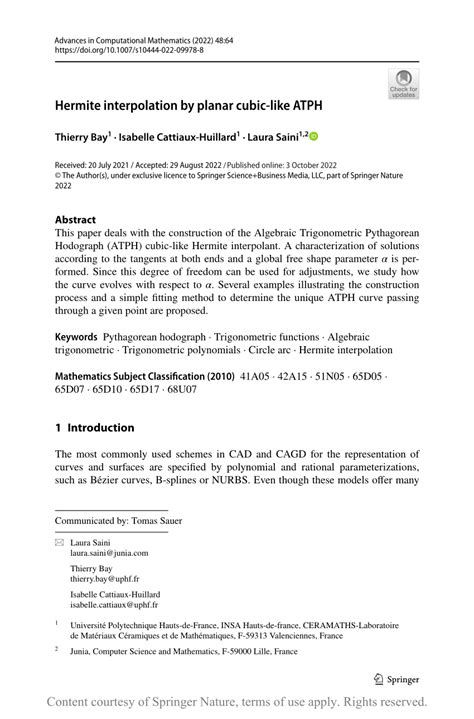 Hermite Interpolation By Planar Cubic Like Atph Request Pdf