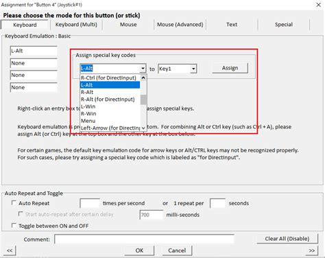 Button Assignment For A Certain Key Doesnt Work Such As ALT CTRL Key JoyToKey