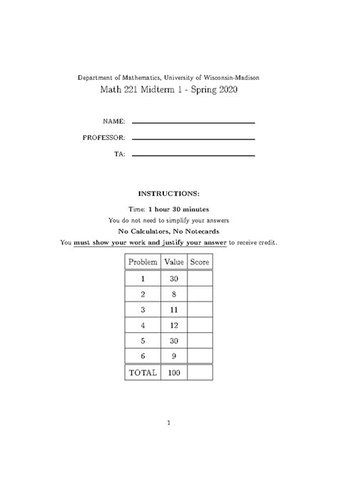 spring 2020 midterm 1 old practice exam with correct work and
