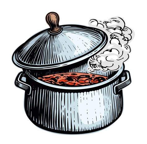 Soup Pot Is Boiling Cooking Concept Vector Illustration For Cafe Or