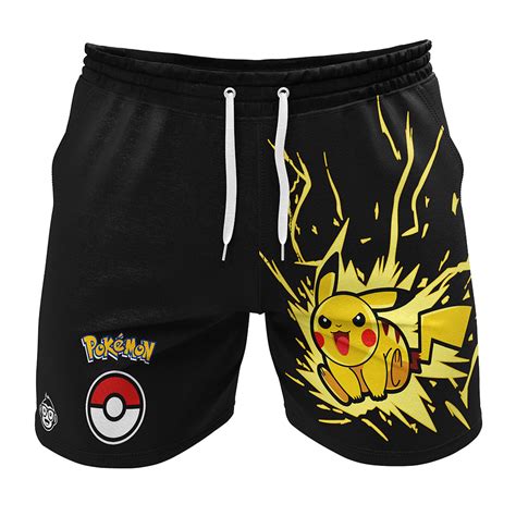 Pikachu Attack Black Pokemon Gym Shorts Anime Ape
