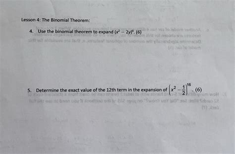 Solved Lesson The Binomial Theorem Use The Binomial Chegg