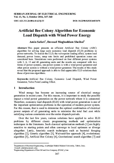 Pdf Artificial Bee Colony Algorithm For Economic Load Dispatch With