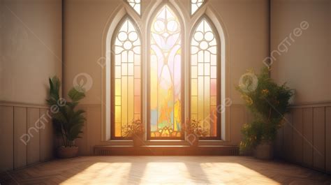 3d 렌더링의 스테인드 글라스 창문과 제품 디스플레이 연단이 있는 밝고 식물이 가득한 실내 공간 매장 선반 제품 선반 진열대 배경 일러스트 및 사진 무료 다운로드