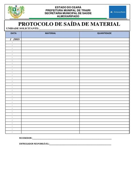 Protocolo De Saída De Material Pdf