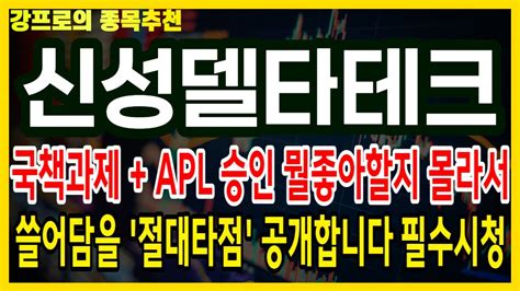 신성델타테크 주가전망 국책과제 선정 Apl승인 장중에 터트렸다 절대타점 확인하세요 신성델타테크 신성델타테크주가전망
