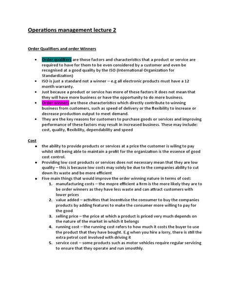 Operations Management Lecture 2 Pdf Cost Quality Business