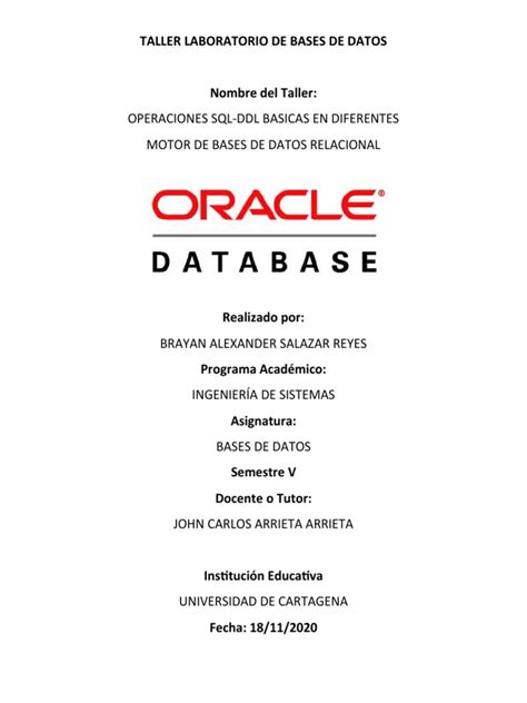 Taller Practico Bd Taller Ddl Sql Motor Oracle Pdf Sql