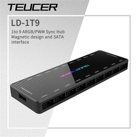 TEUCER 1 To 9 PWM ARGB Hub Splitter 4 Pin PWM 3 Pin Addressable ARGB Adapter SATA Interface