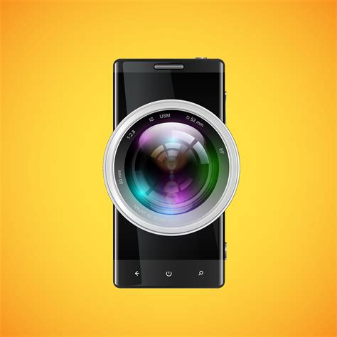 Black Realistic Cellphone With A Camera Objective Vector Illustration