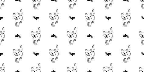 고양이 원활한 패턴 벡터 연어 물고기 고양이 캘 리 만화 스카프 절연 타일 배경 낙서 그림 반복 벽지 화이트 갈고리 발톱에 대한 스톡 벡터 아트 및 기타 이미지 Istock