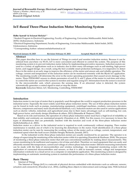IoT Motor Monitoring System Research Article