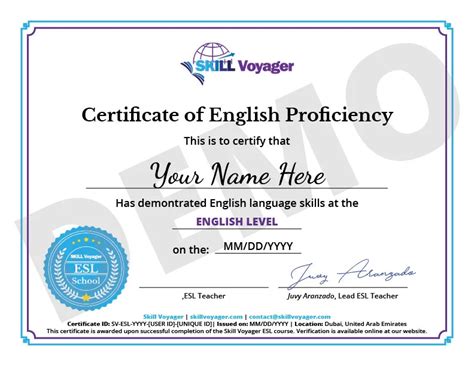 Esl School Certificate Validator Skill Voyager Skillvoyager