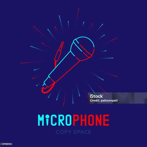 마이크 로고 아이콘 개요 획 Radius 프레임 대시 선 디자인 일러스트 마이크 텍스트와 복사 공간 벡터 Eps 10와 어두운 파란색 배경에 고립 가수에 대한 스톡 벡터