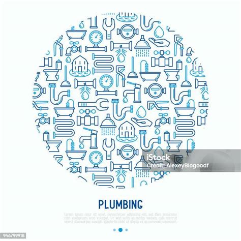 욕조 샤워 파이프 렌치 얇은 라인 아이콘 원에서 개념 배관 드롭 누설 미터 플런저 현대 벡터 일러스트 레이 션 배너 웹 페이지 인쇄 미디어 개념에 대한 스톡 벡터 아트 및